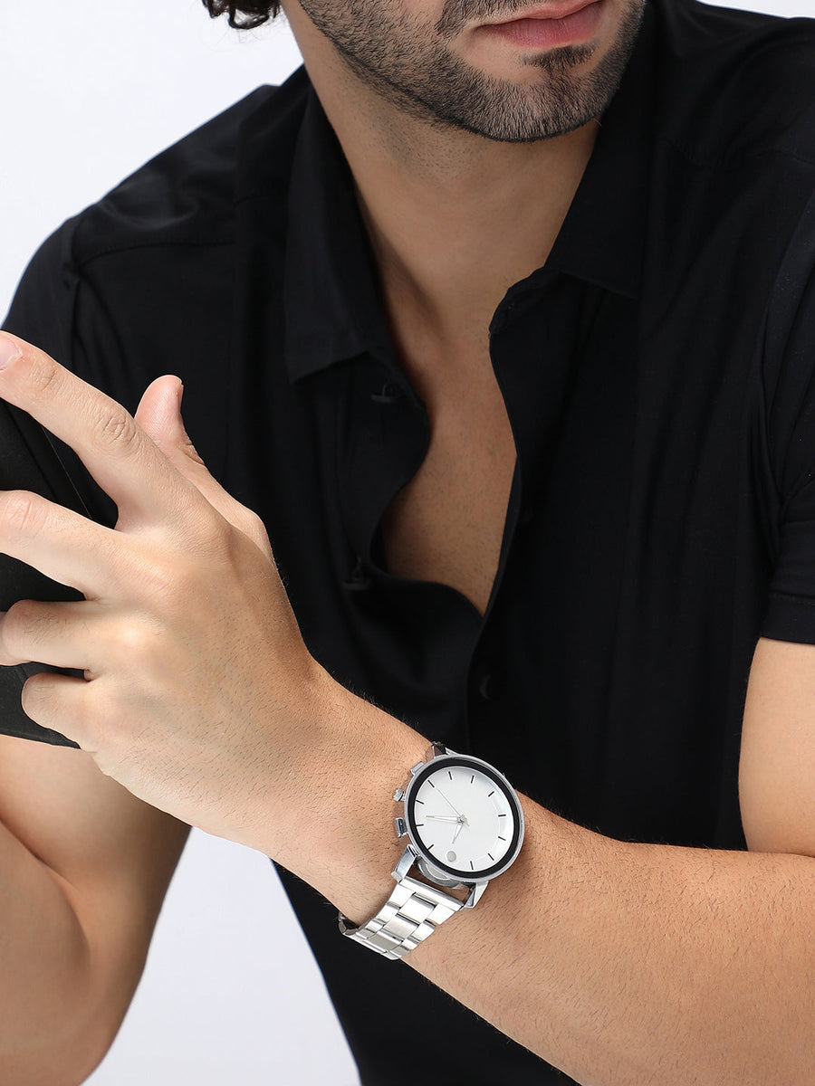 French Accent Men's The Bijou Round Watch | Metallic Silver Stainless ...