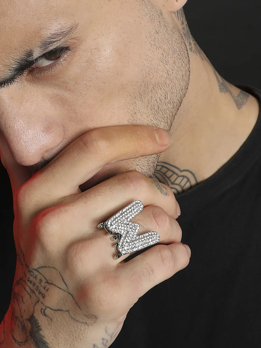 Bling W Alphabet Ring