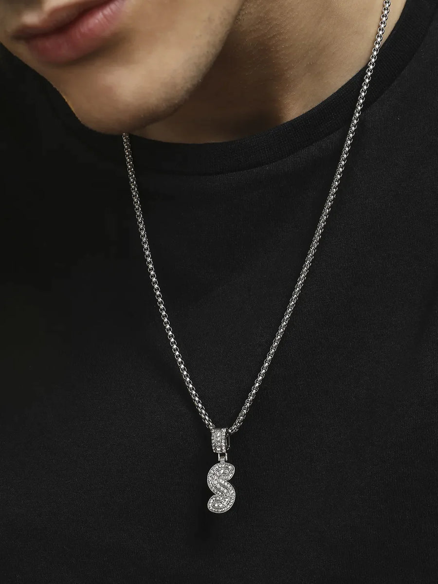 Embellished S Alphabet Pendant Necklace